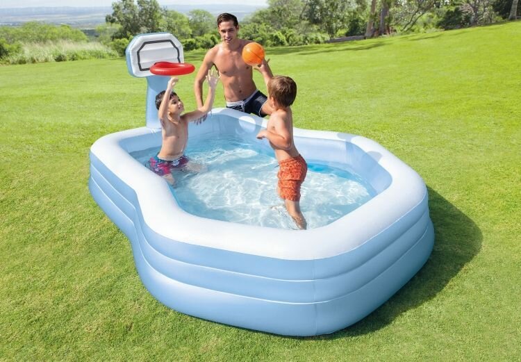INTEX 57183NP Бассейн надувной с баскетбольным кольцом и мячиком 257х188х130см 790л
