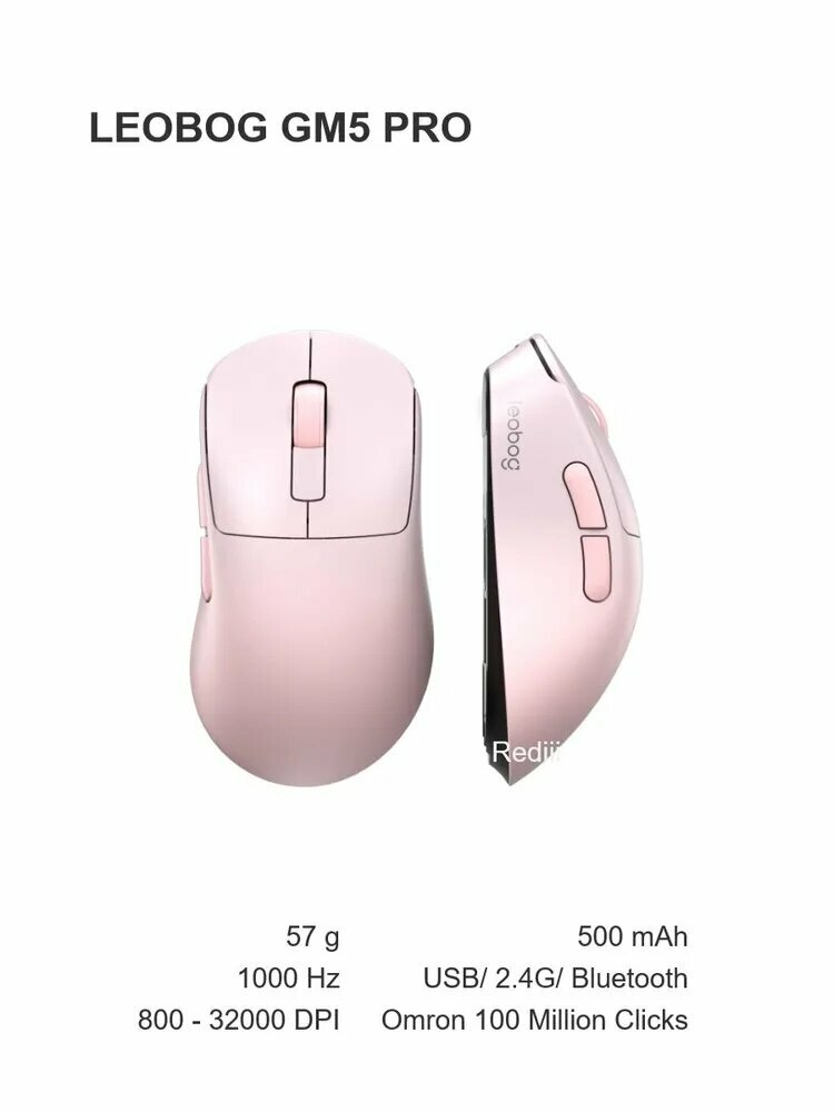 LEOBOG Игровая мышь беспроводная GM5 PRO, светло-розовый, кремовый