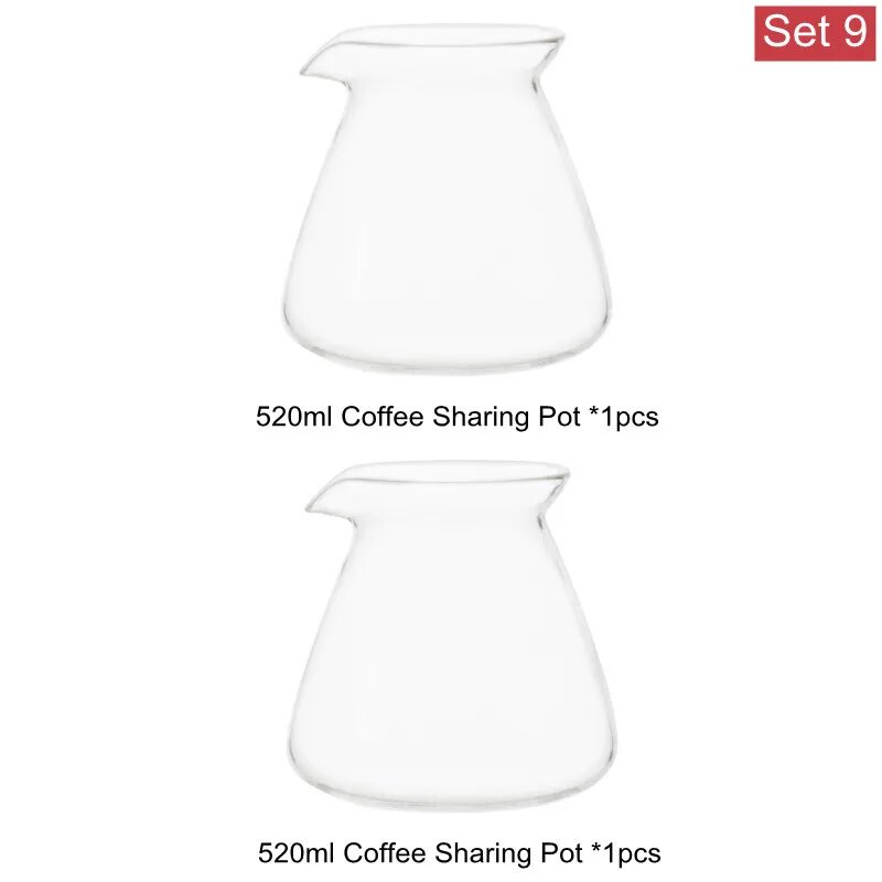Стеклянный кофейник 210 мл, 275 мл, 520 мл 2pcs 520ml