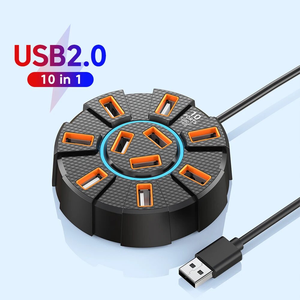 USB хаб 10 портов белый 1.2м
