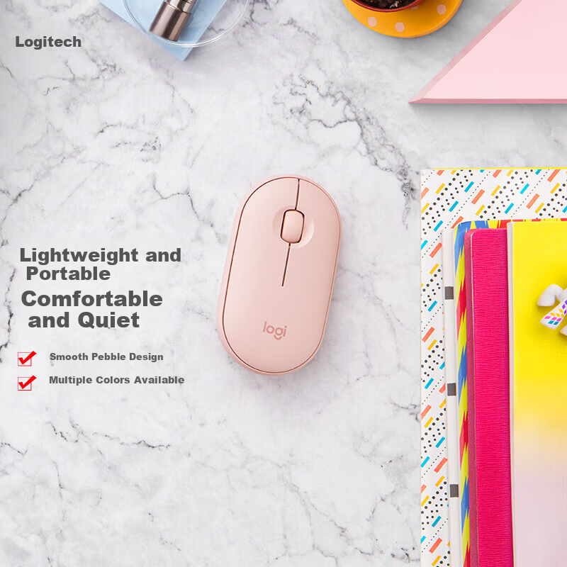 Logitech PEBBLE Бизнес беспроводной сенсорный мышь с тихим кликом для офиса компактная розовая Цвет：Розовый