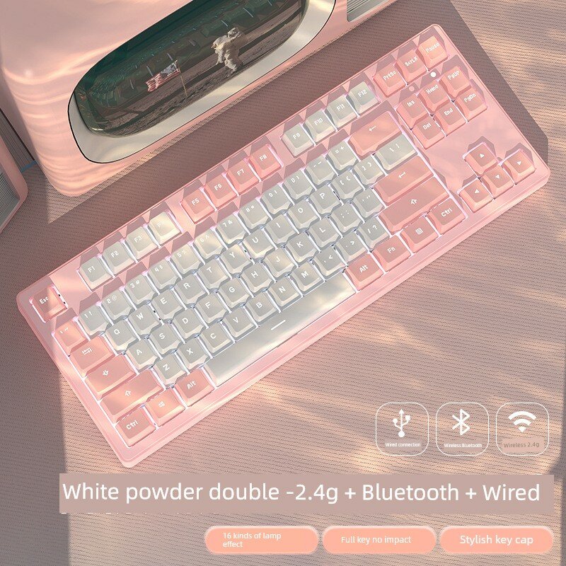 108-клавишная клавиатура с пастельно-розовым цветом 2.4G Bluetooth 5.0 и проводом