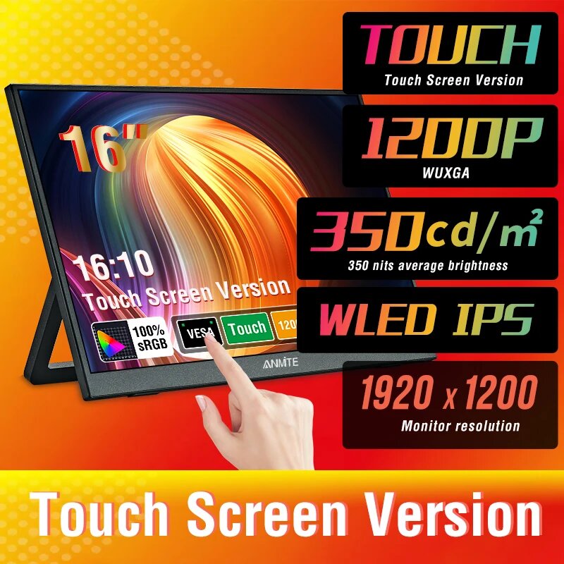 Anmite 16 дюймов IPS LCD монитор 1200P HDR Touch Screen Version
