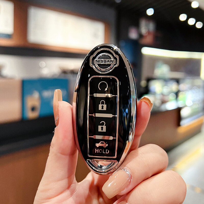 Чехол для ключей Nissan 4-кнопочного старта черного цвета из ТПУ, одиночный комплект