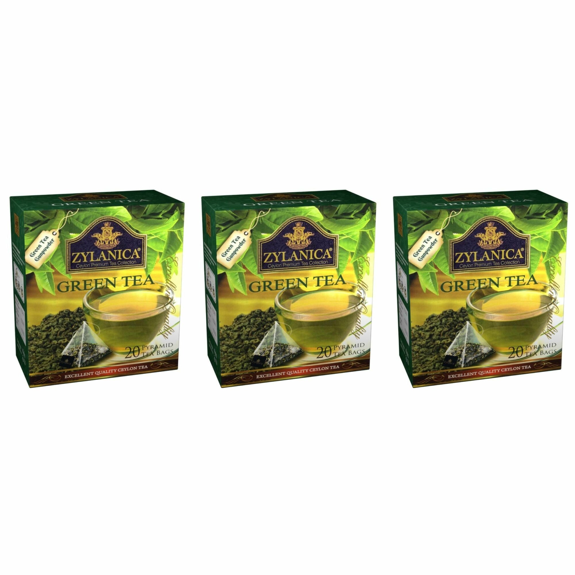 Zylanica Чай зеленый Green Tea, 20 пирамидок по 2 г, 3 шт