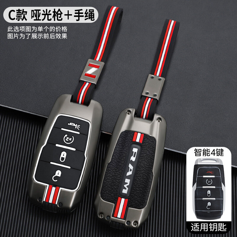 Dodge C Model 4-Button Matte Gunmetal Key Cover with Wrist Strap