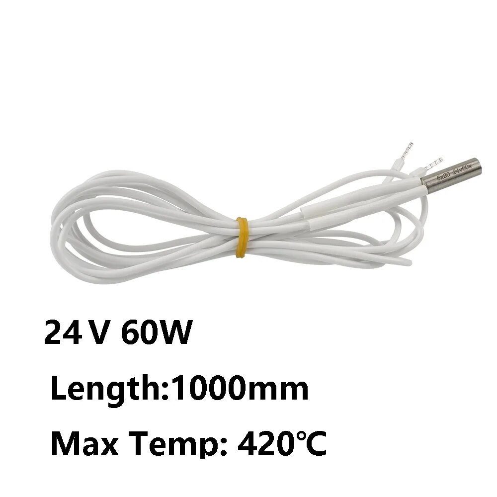 MEGA Cartridge Heater 6*20 мм 12V/24V 70/60/50/40W для V6 HOTEND Белый, 24V 60W 1M