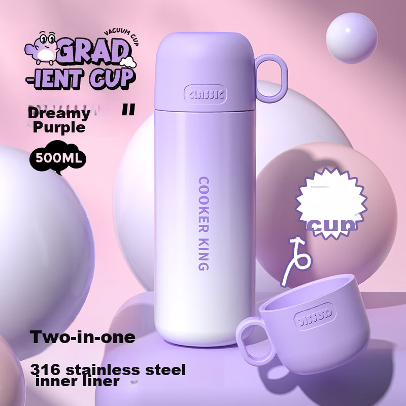 Chuidahuang Insulated Large Capacity Stylish 316 Stainless Steel Vacuum Insulated Portable Water Bottle for Women Students, Purple 500ml