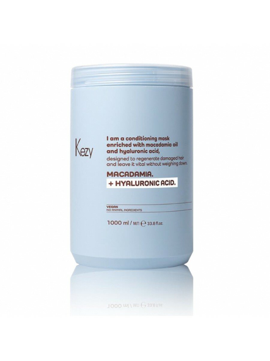 Маска для волос KEZY I am Macadamia + Hyaluronic Acid восстанавливающая для слабых и поврежденных волос, 1000 мл