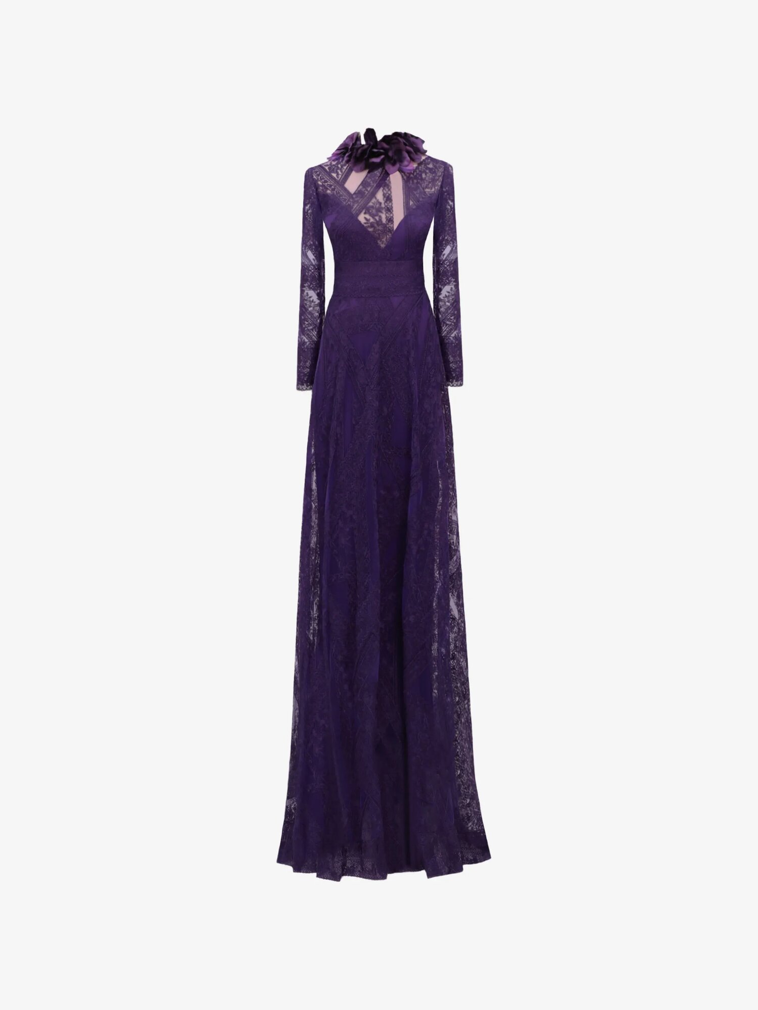 Платье Gemy Maalouf Patterned-lace long-sleeves maxi dress, размер 6, фиолетовый