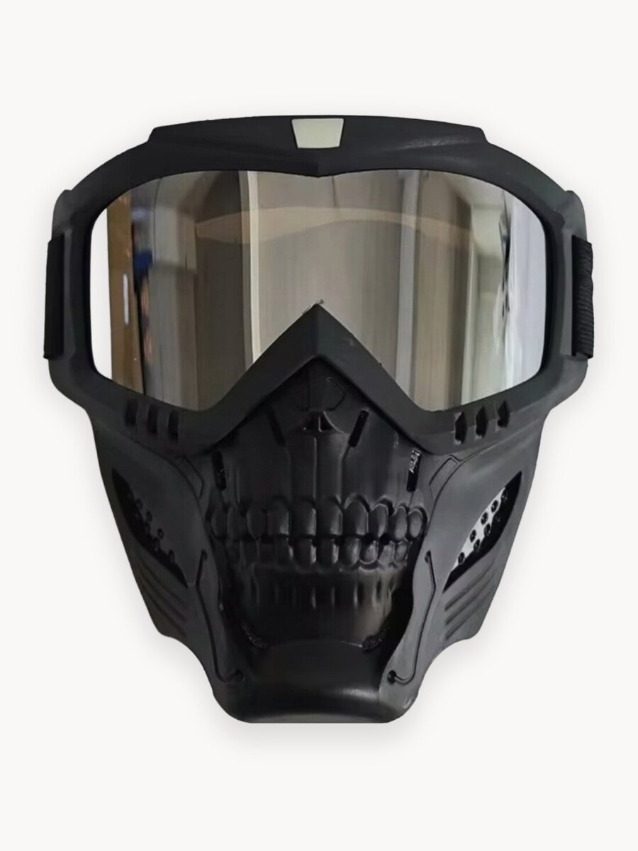 Ветро/пылезащитная маска-очки на всё лицо для мото/вело кросса, горнолыжная маска, цвет линз серебристый