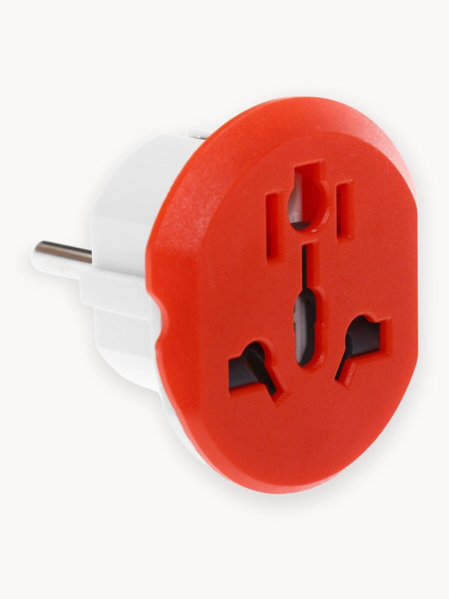 Переходник для розеток универсальный, для американских, азиатских и европейских вилок, 16А, с з/к, 220 В, красный, 1шт.