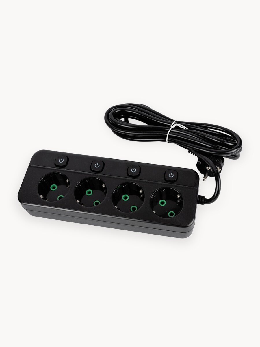 Удлинитель 4-местный с выключателями 3 м черный T-04-3M для электроприборов