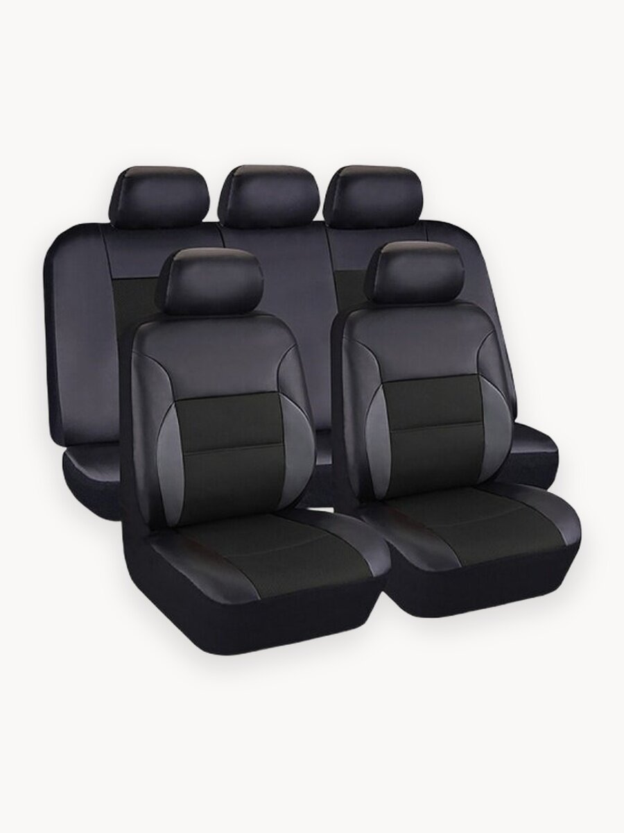 Авточехлы Kraft "LUXURY", экокожа, черно-серые