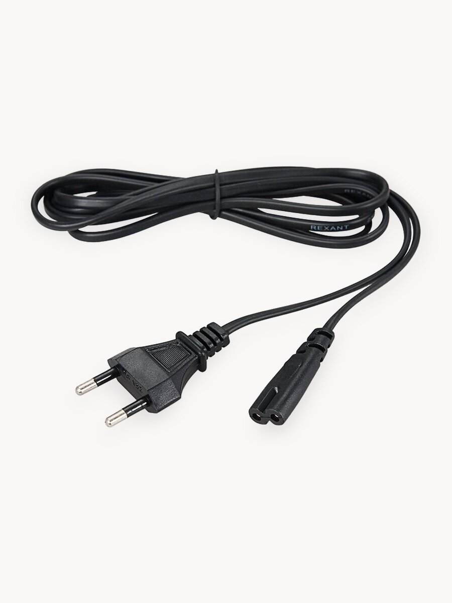 Сетевой шнур вилка-евроразъем С7 кабель 2x0,5 мм 1.8 м (для питания ноутбука) PE пакет / REXANT