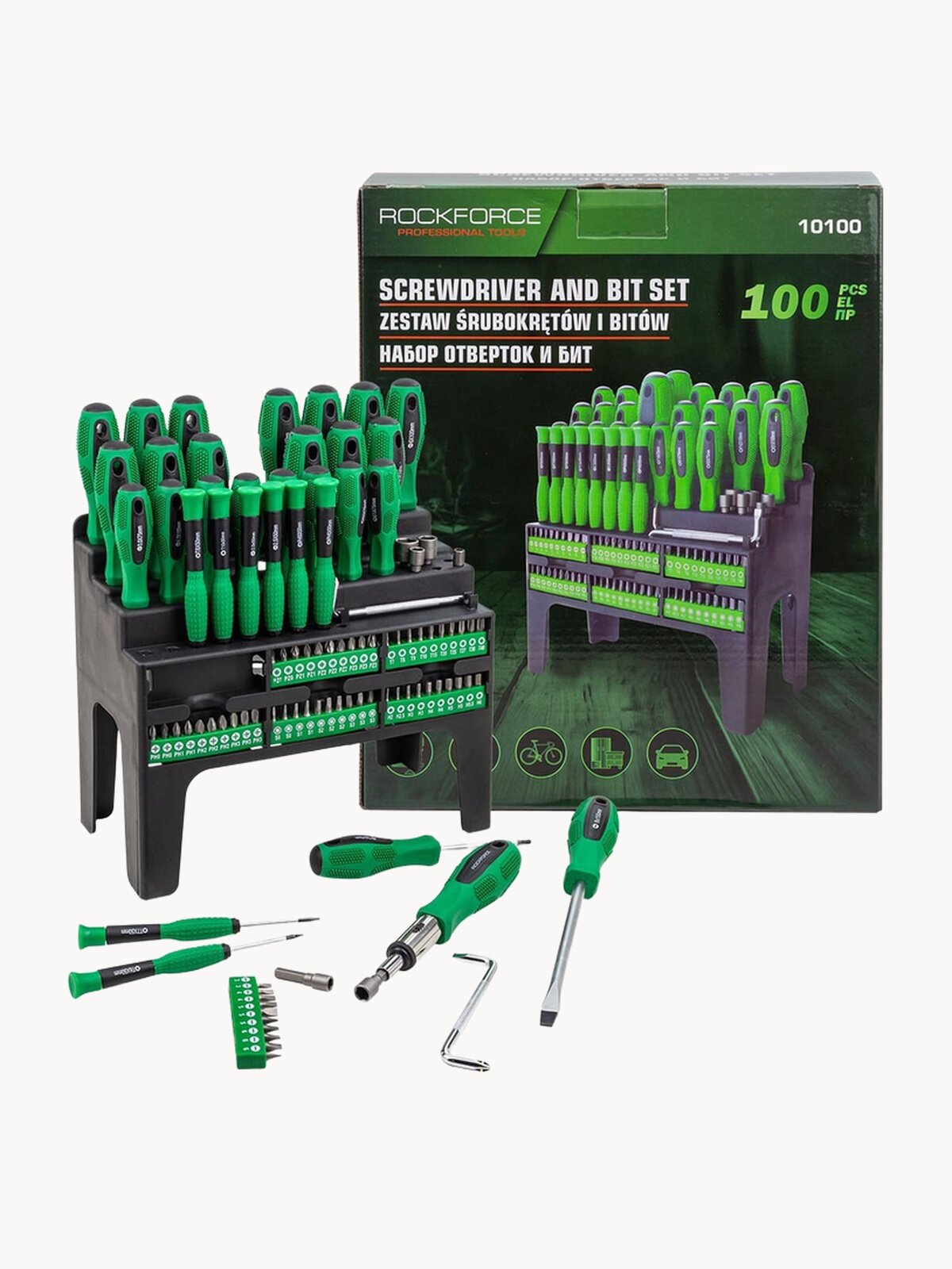 Набор отверток и бит Rockforce 100 предметов RF-10100(64755), работы с крепежами
