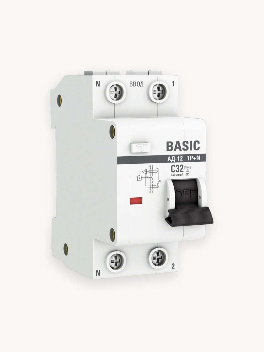 Автоматический выключатель дифференциального тока EKF Basic 1P+N 32А 30мА тип АС х-ка C эл. 4,5кА АД-12