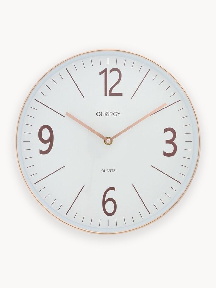 Часы настенные ENERGY ЕС-158, интерьерные, плавный ход, d-29.3 см, кварцевые, белые с золотым