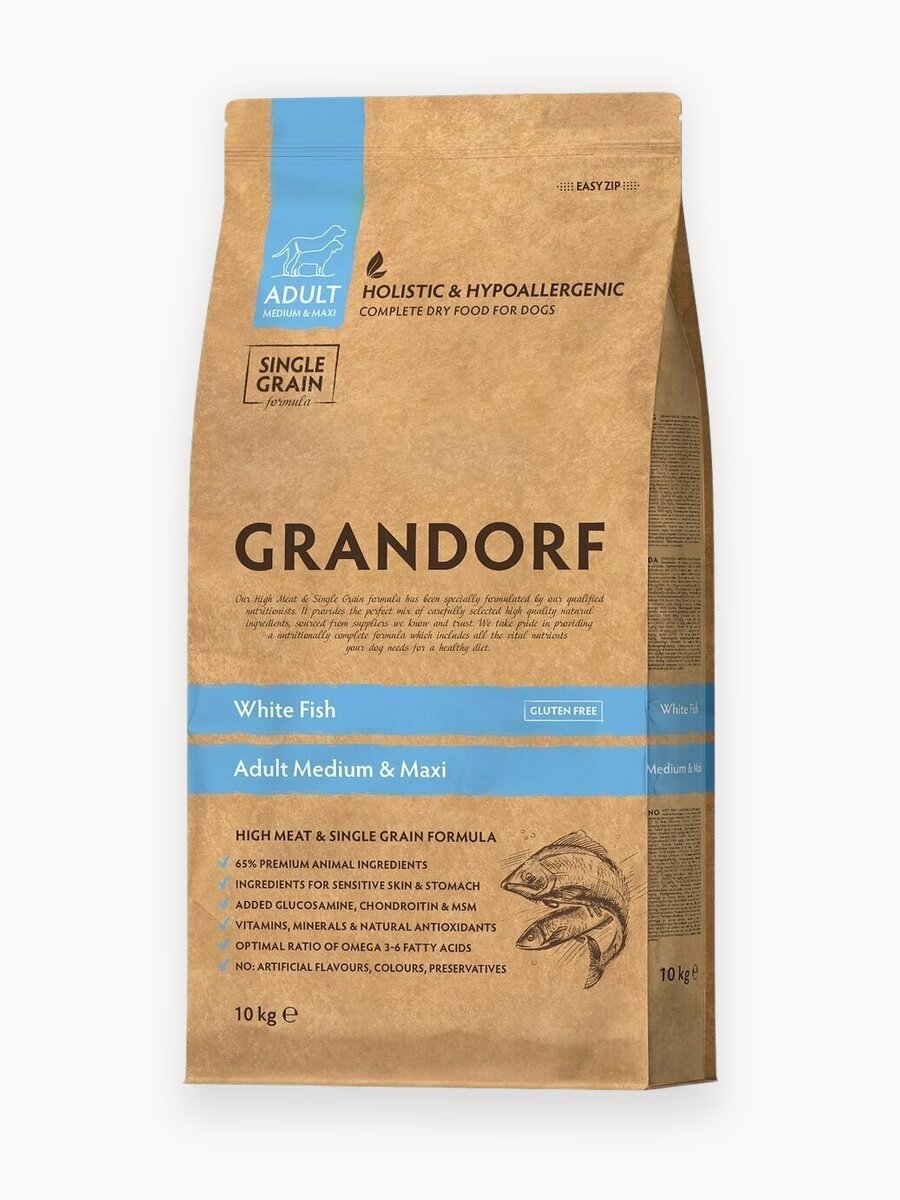GRANDORF MED&MAXI Корм для собак средних и крупных пород c белой рыбой 10 кг