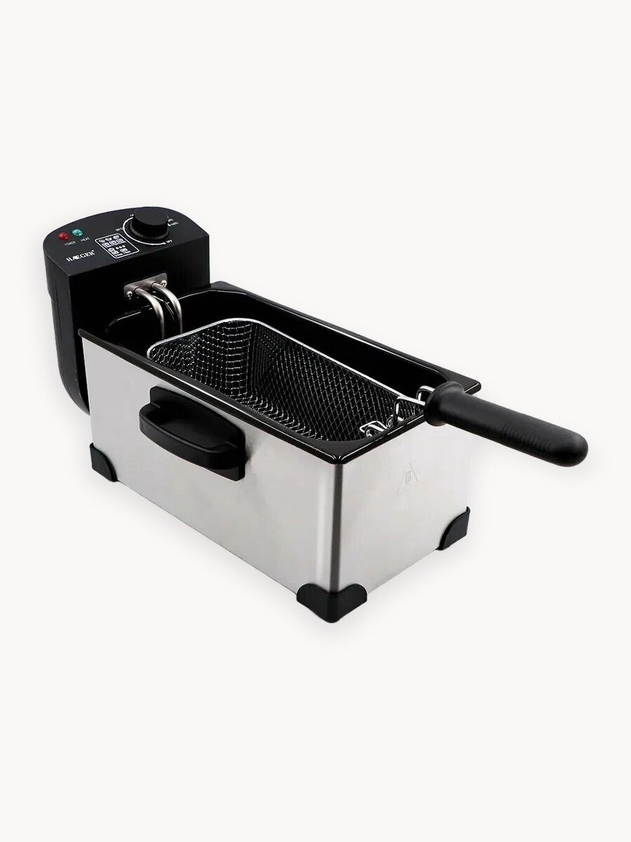 Фритюрница со встроенной системой двойного фильтра/COOKING AT HOME//2000 Вт/съемная кастрюля серебристый