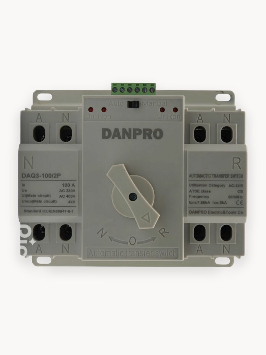 Устройство автоматического ввода резерва c мотором привода DANPRO DAQ3-100/2P АВР для генератора на 100А однофазный / Рубильник реверсивный