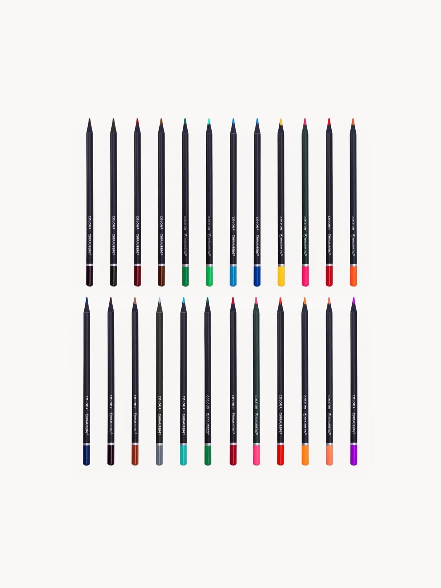 Карандаши цветные для рисования чёрное дерево Brauberg Black Wood, 24 цвета, трехгранные, грифель мягкий 3 мм, 181949