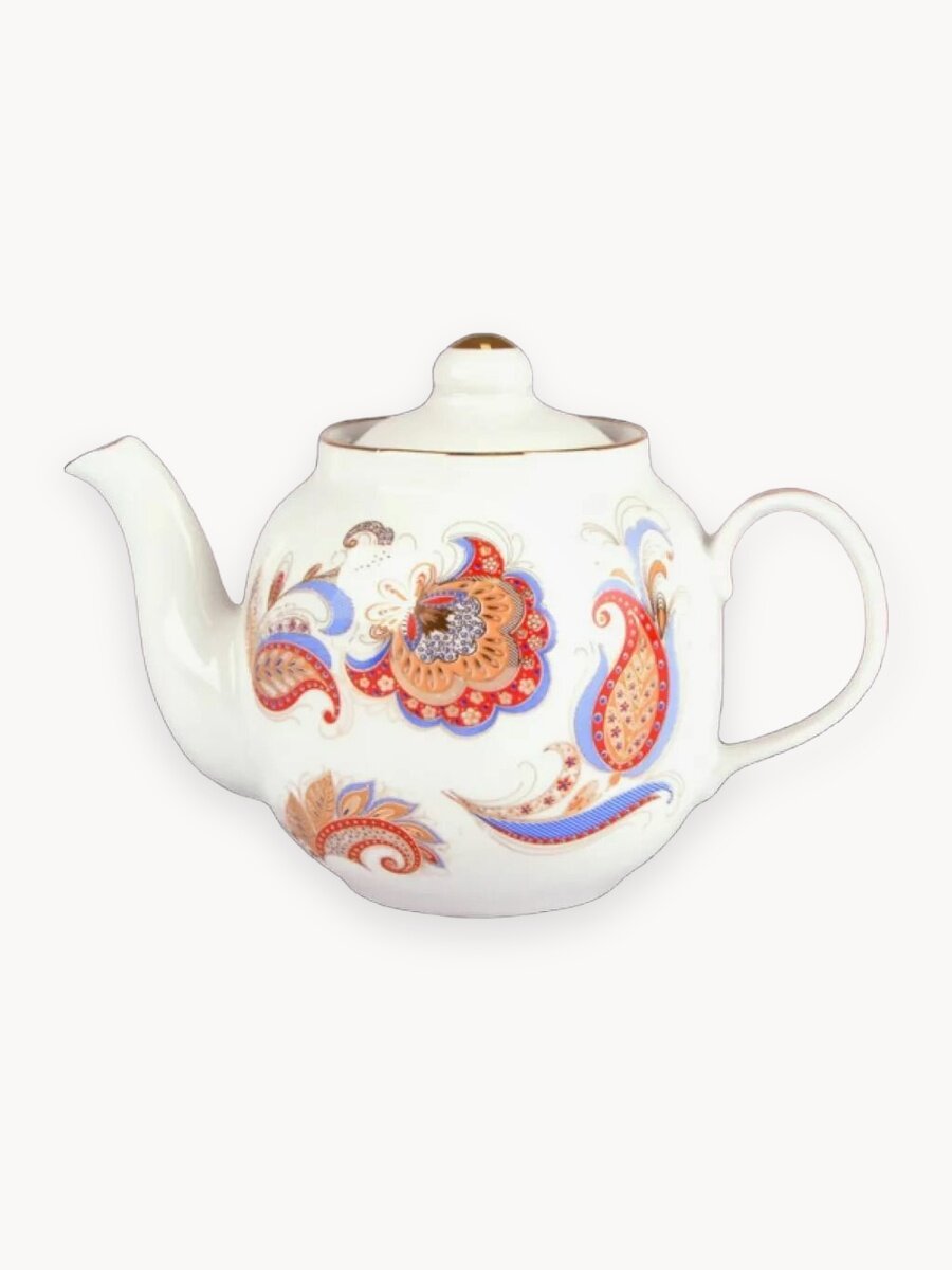 Чайник форма "Янтарь" рисунок "Перо Жар-птицы" 700 мл. Фарфор. Дулёвский фарфоровый завод ДФЗ.