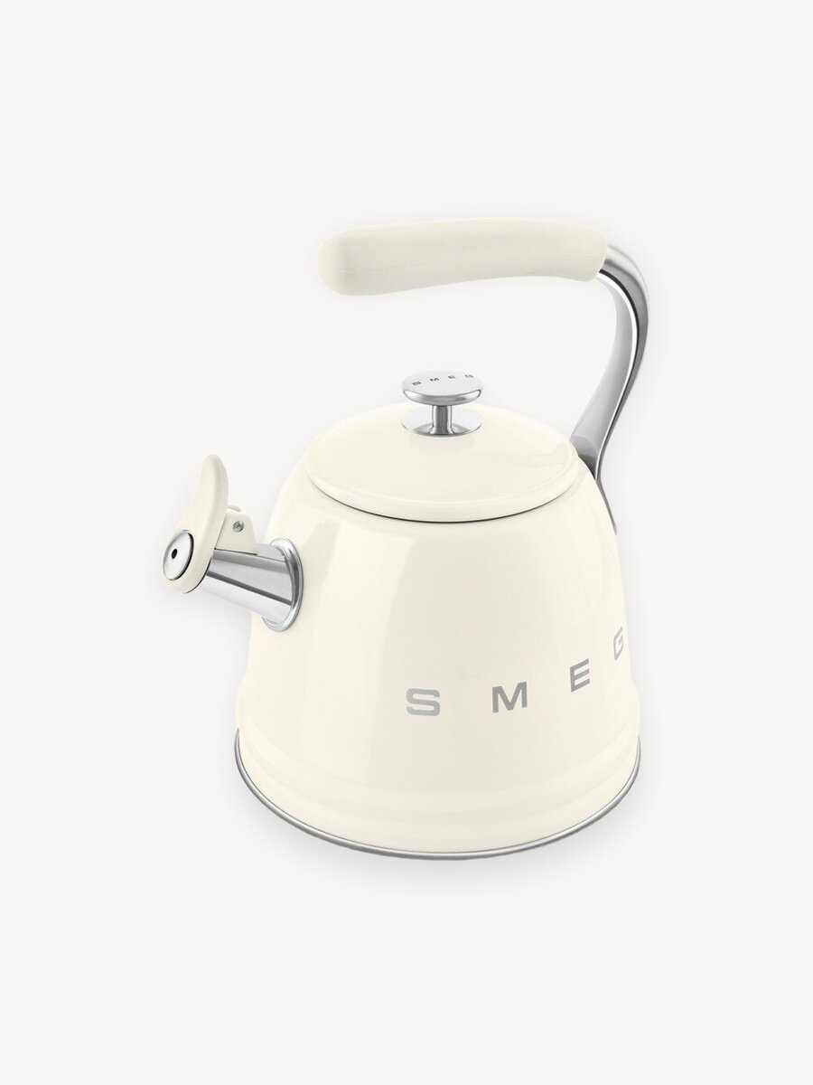 Чайник со свистком SMEG (аналог 100%) CKLW2001CR, кремовый/бежевый, стиль 50-х г. г, объем 2.3 л, нерж. сталь, совместим с любой плитой