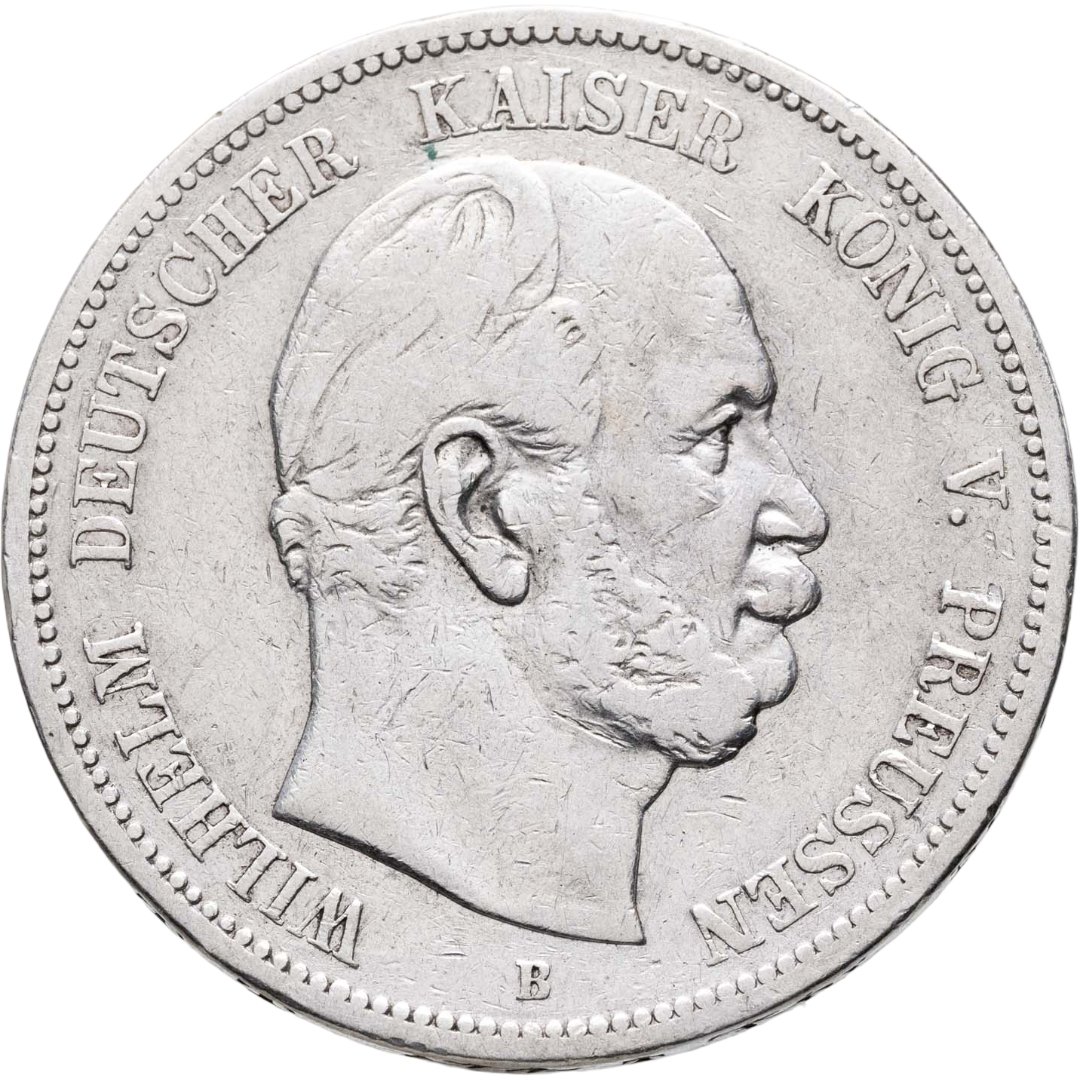 Германская Империя, Пруссия 5 марок mark 1876, Серебро 900, в сохранности VF-XF