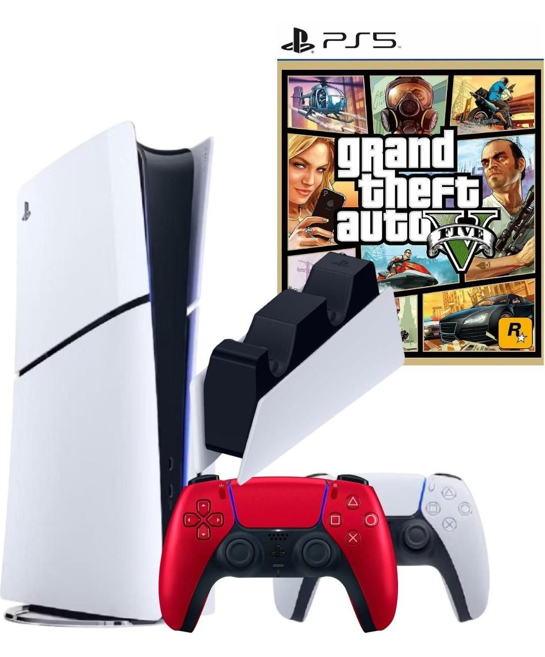 PlayStation 5 Slim Disk + игра PS5 GTA+Dualsense Charging Station+DualSense PS5 Volcanic Red