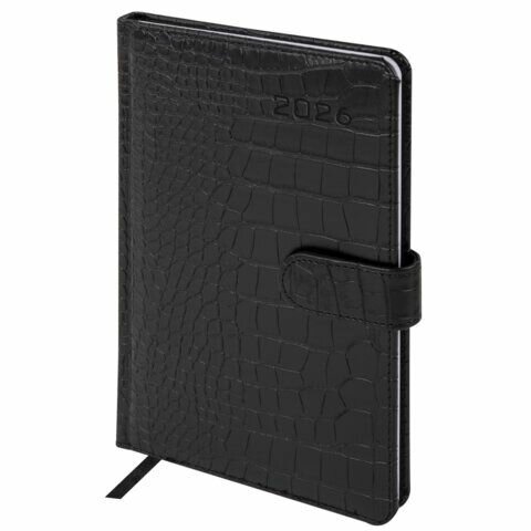 Еженедельник датированный 2026 А5 145х215 мм, BRAUBERG "Party", под кожу, черный, 117180