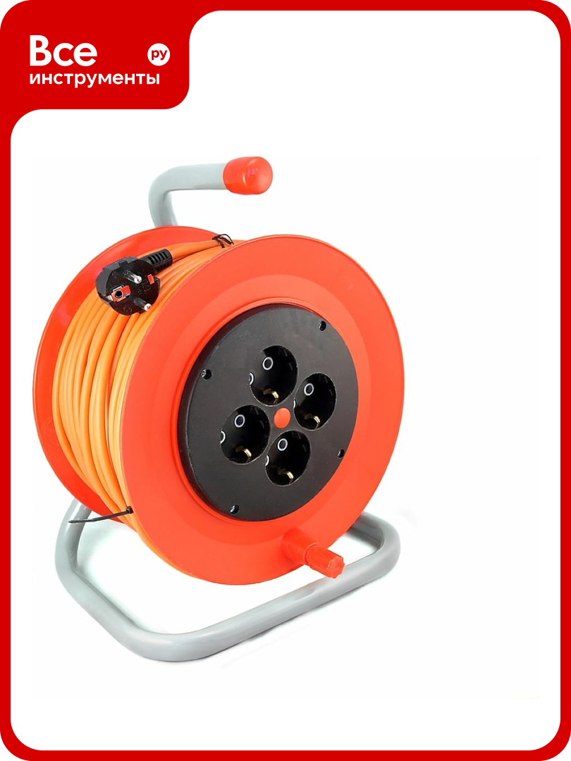 Силовой удлинитель на катушке К4-Е-25 25м 4 гнезда, заземление LUX 4606400417675, пластик корпус, для удаленной работы