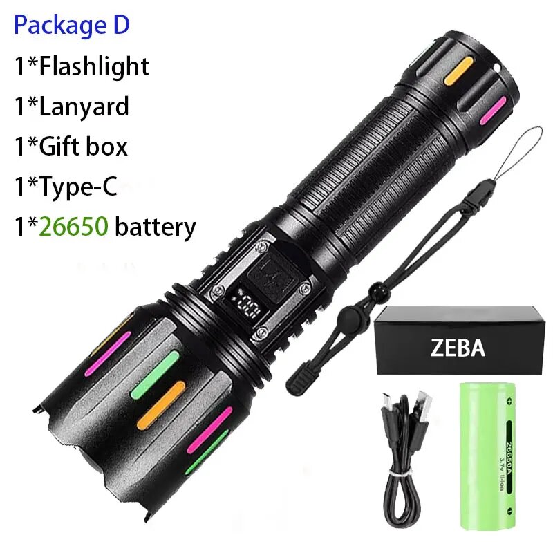 ZEBA Тактический фонарь 50000000 LM Черный, D-26650 battery BOX