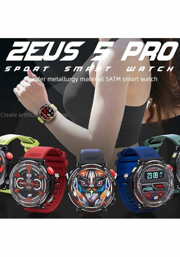 Умные часы для спорта и активного отдыха: Lokmat Zeus 5 Pro, фонарик, маячок, Bluetooth-звонки — черно-зеленые, многоцветные