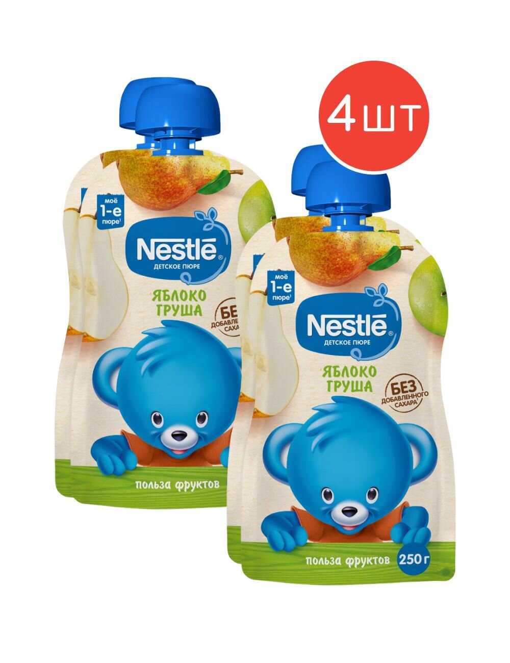 Пюре детское фруктовое Nestle яблоко-груша 250г 4шт