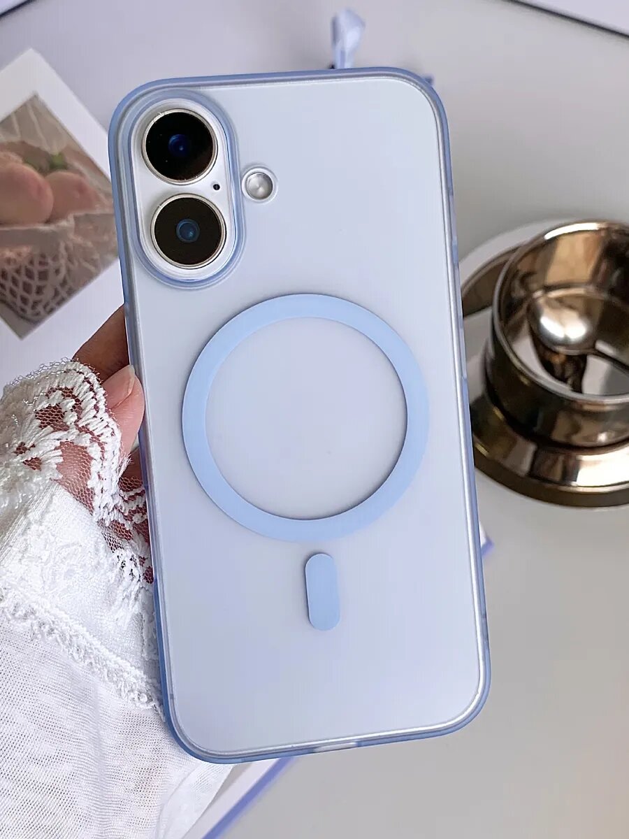 Чехол О'кейси, для iPhone 16, MagSafe, защита камеры, матовый, синий