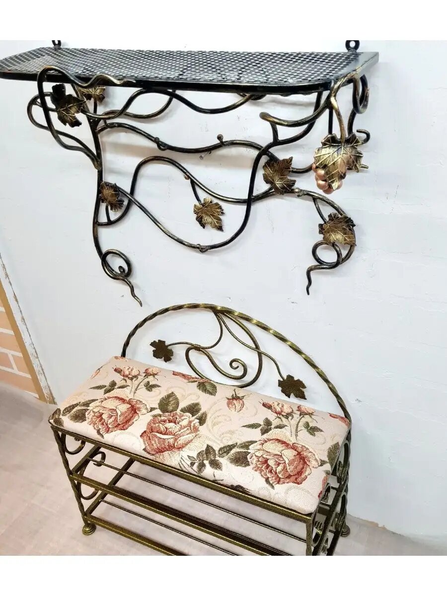 Кованая прихожая №18, вешалка + банкетка, Студия кованой мебели Нива, цвет розовый