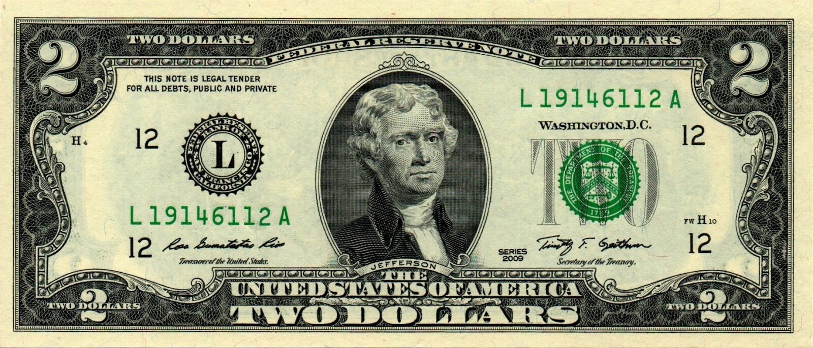 2 доллара 2009 год США 1914 6 112