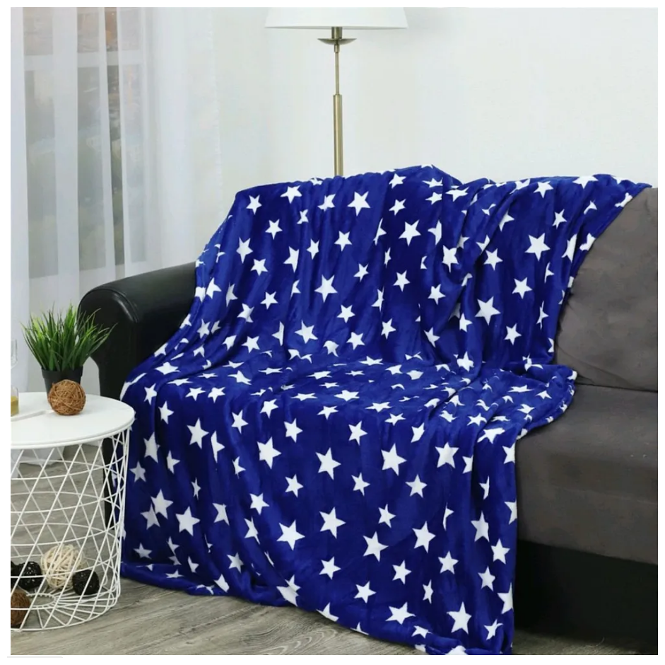 Плед флисовый "Звезды синие", плед флисовый для кровати, дивана, детской