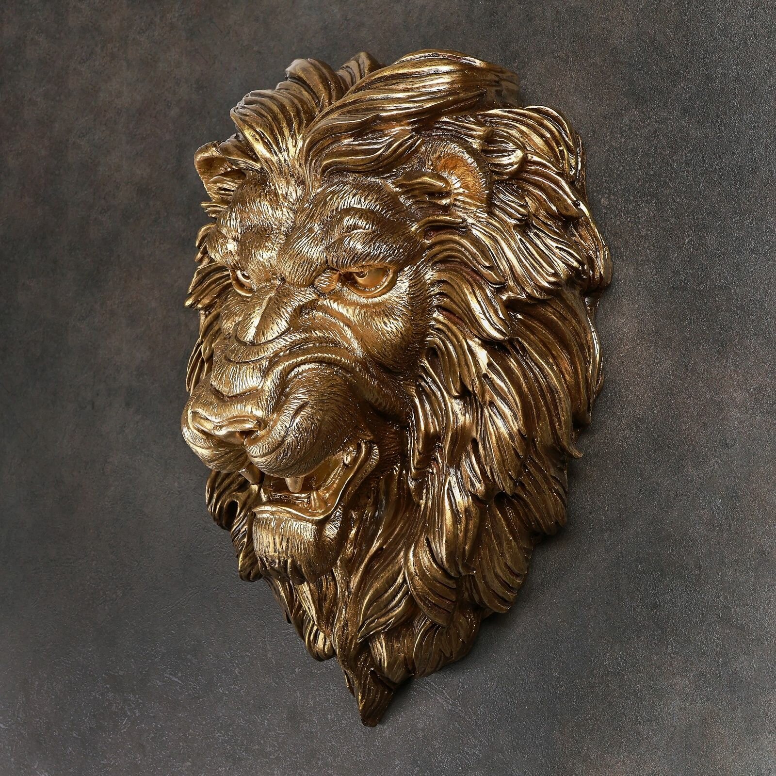 Настенный декор, панно Голова льва , 23 35 52 см, под бронзу