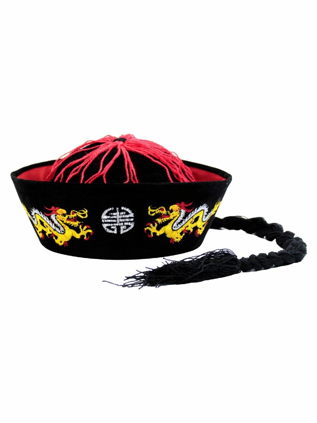 Старинная китайская шляпа евнуха с косичкой, вышитая драконом, костюм для мужчин и женщин на Хэллоуин