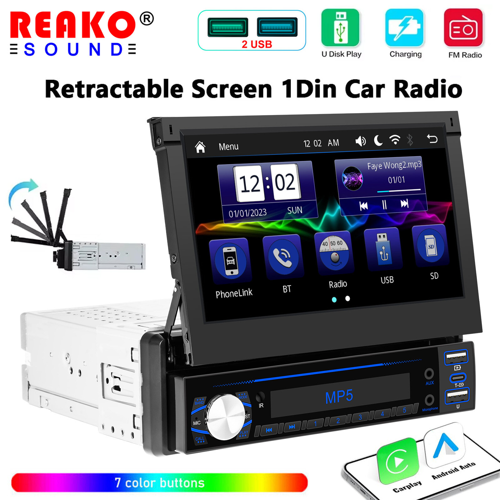 Автомагнитола магнитола MP5 1 din 7" дюймов + камера (Bluetooth, USB, AUX, FM, Mirror Link, HD 1080p) с экраном