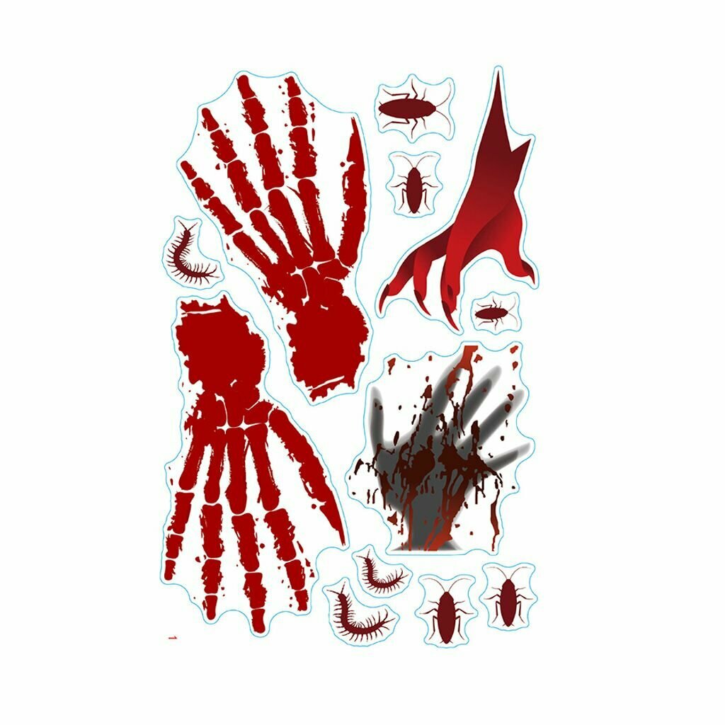 Электростатические наклейки на Хэллоуин с отпечатками черепов на окровавленных руках и ногах-01 модель