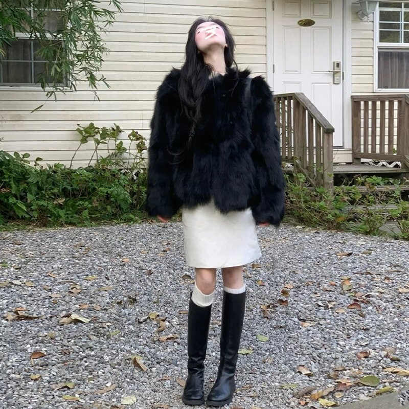 Черная меховая шуба из экологически чистого меха высшего качества, супер красивая, темпераментная, женская, с пушистым верхом, весенняя и зимняя