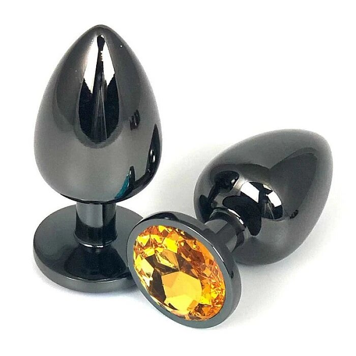 Темная анальная пробка «LaViba» с оранжевым кристаллом, размер S