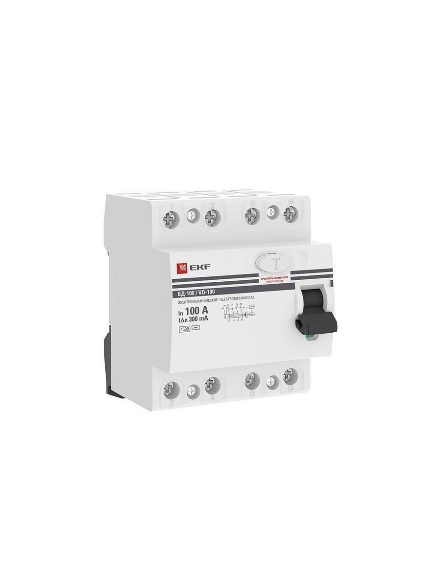 Выключатель дифференциального тока (УЗО) 4п 100А 300мА тип AC ВД-100 (электромех.) PROxima EKF elcb-4-100-300-em-pro