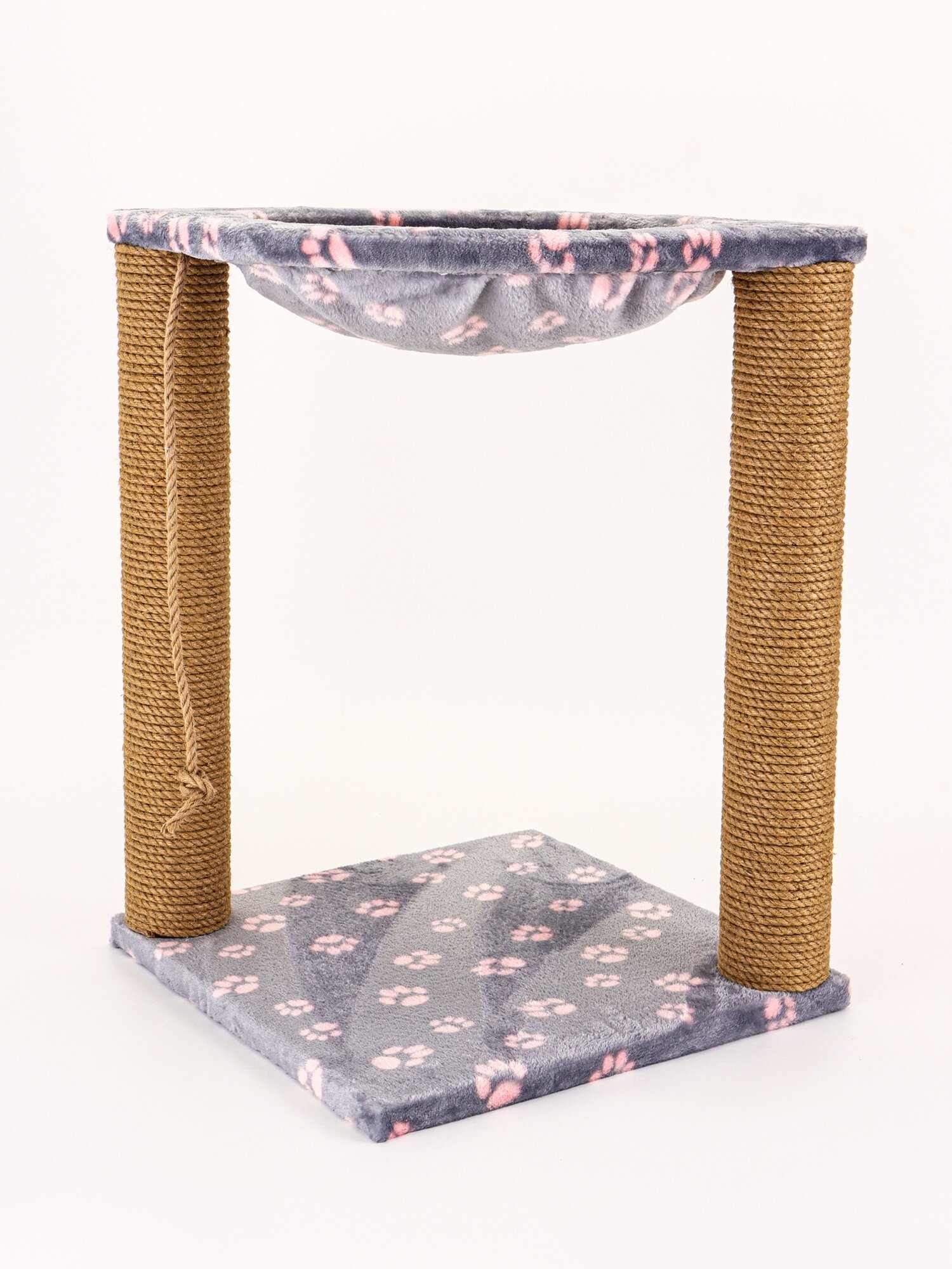 Когтеточка «Зверьё Моё» c гамаком, 40×40×50 см, джут, серая, розовые лапки