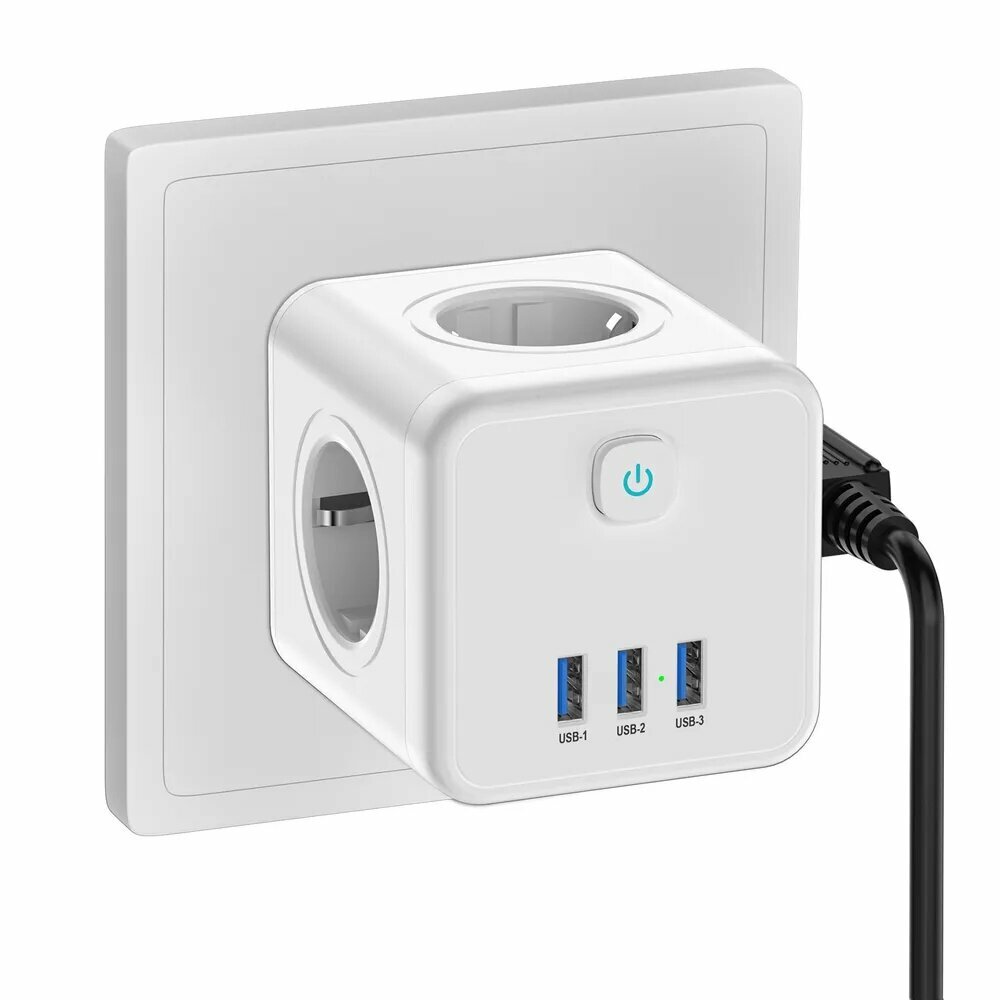 HITRENDS Кубическая розетка с 4 разъемами и 3 USB, выключатели, защита от перегрузки, 4000W 16A 250V, огнестойкая и пылезащитная