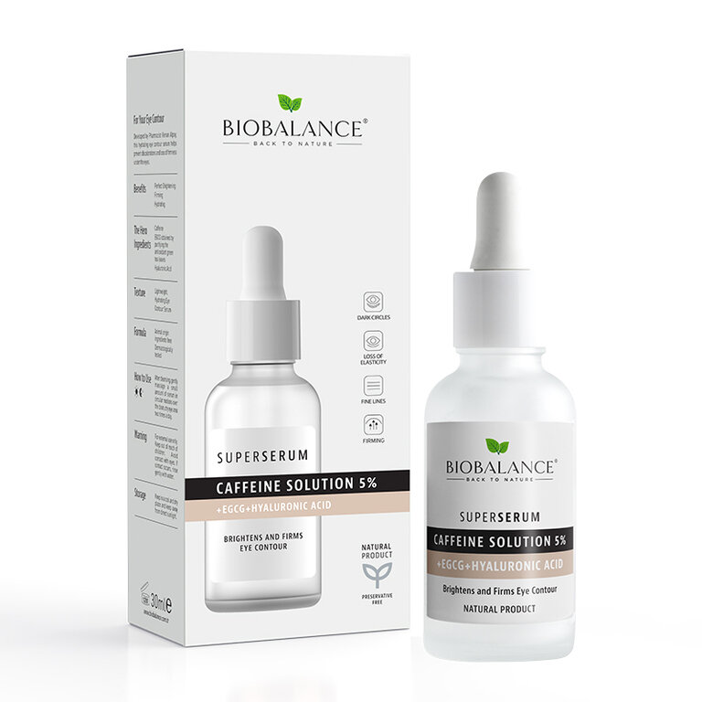 BIOBALANCE CAFFEINE SOLUTION 5% EGCG + HYALURONIC ACID Сыворотка для лица с кофеином 5% + гиалуроновой кислотой 30 мл