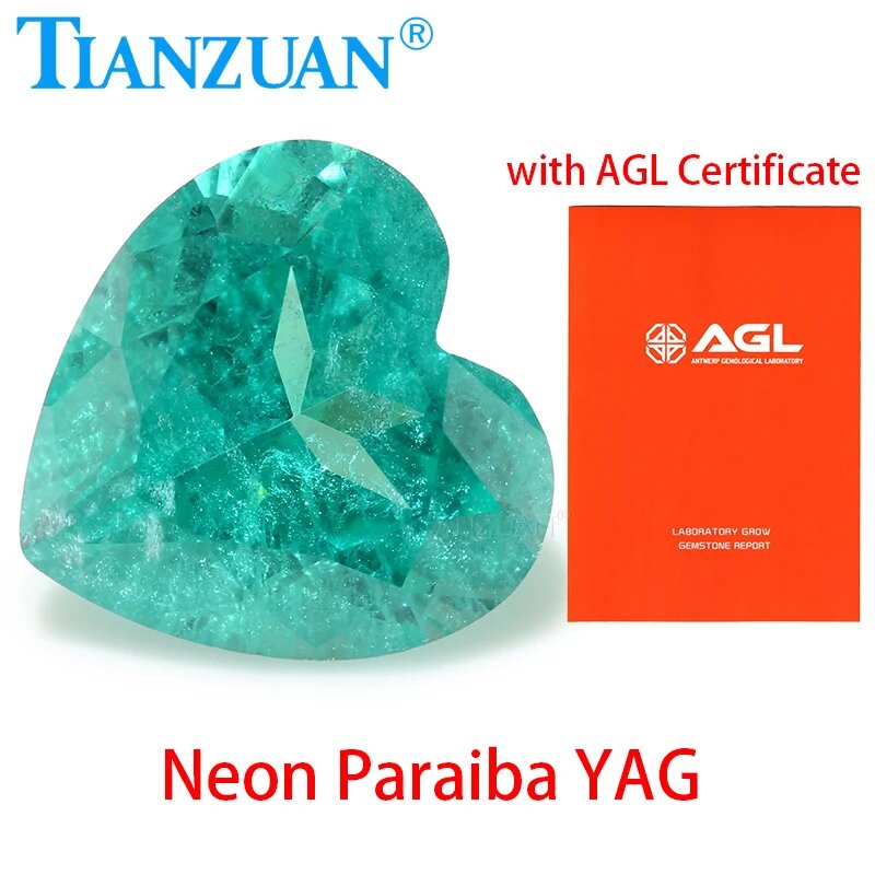 Синтетический Параиба голубой гранат сердце форма TIANZUAN 8x8mm about 2.9ct, with AGL certificate